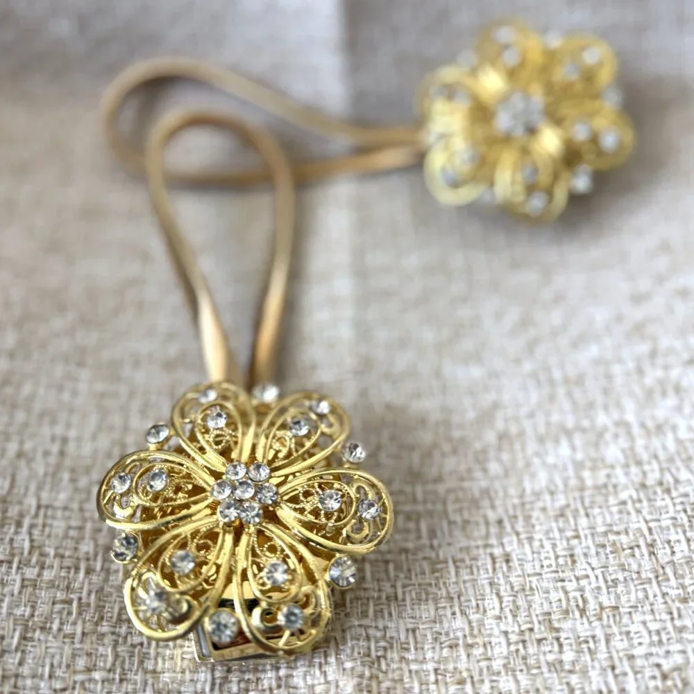 Accents | Curtain Magnetic Tie Backs 2 Pc Gold Tone Acrylic Crystal ...